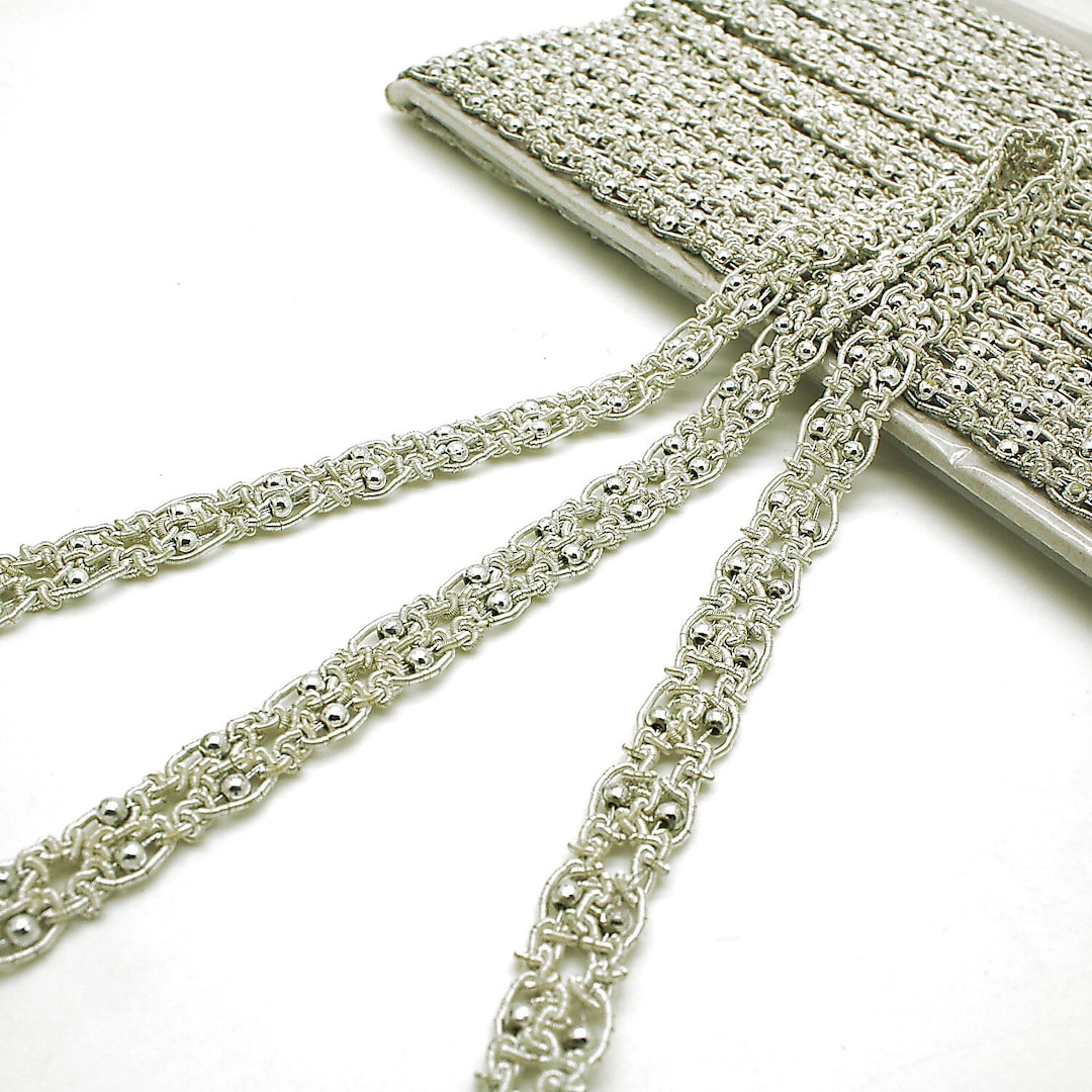 SILVER Beaded Trim With Beads Silver Trim - Etsy