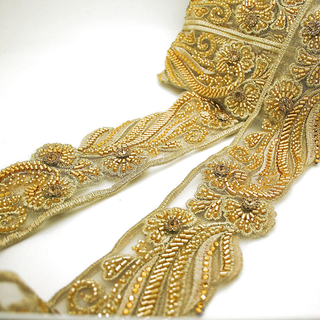 GOLD BEADED Trim Lace Beaded Trim Gold Beaded Trim - Etsy