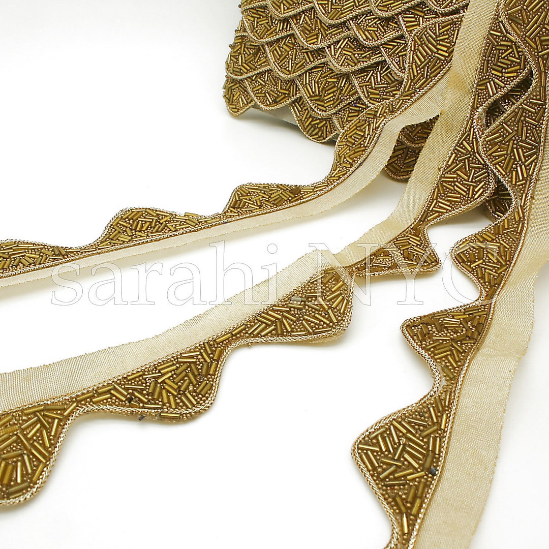 GOLD WAVE EDGING Trim With Beads Gold Beaded Trim for Crafts - Etsy