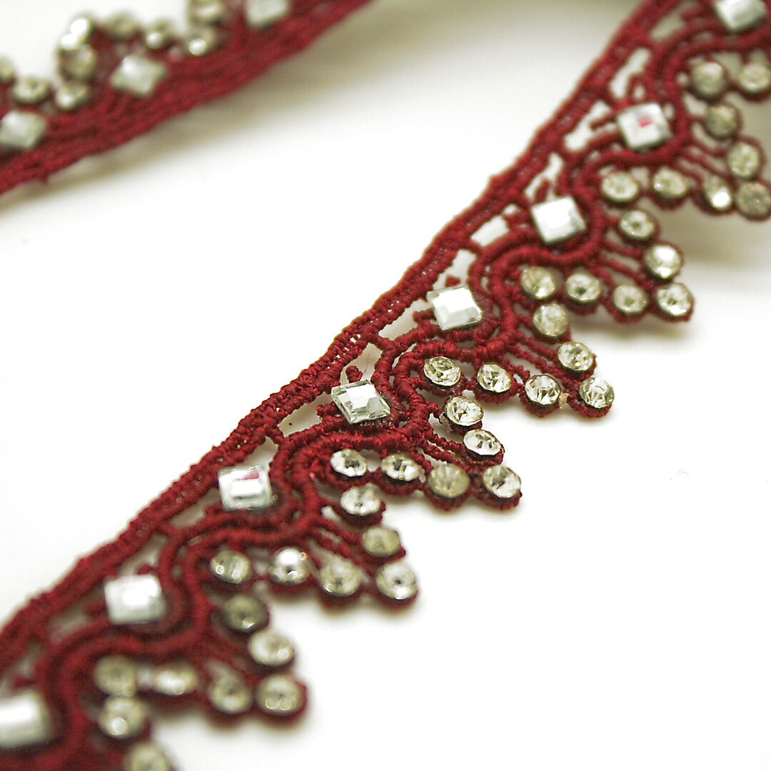 MAROON Rhinestone Trim With Mirrors on Trim With Stones - Etsy
