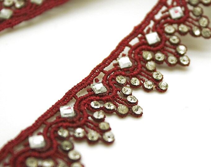Maroon Rhinestone Trim With Mirror Accents, Decorative Embellishment - Etsy