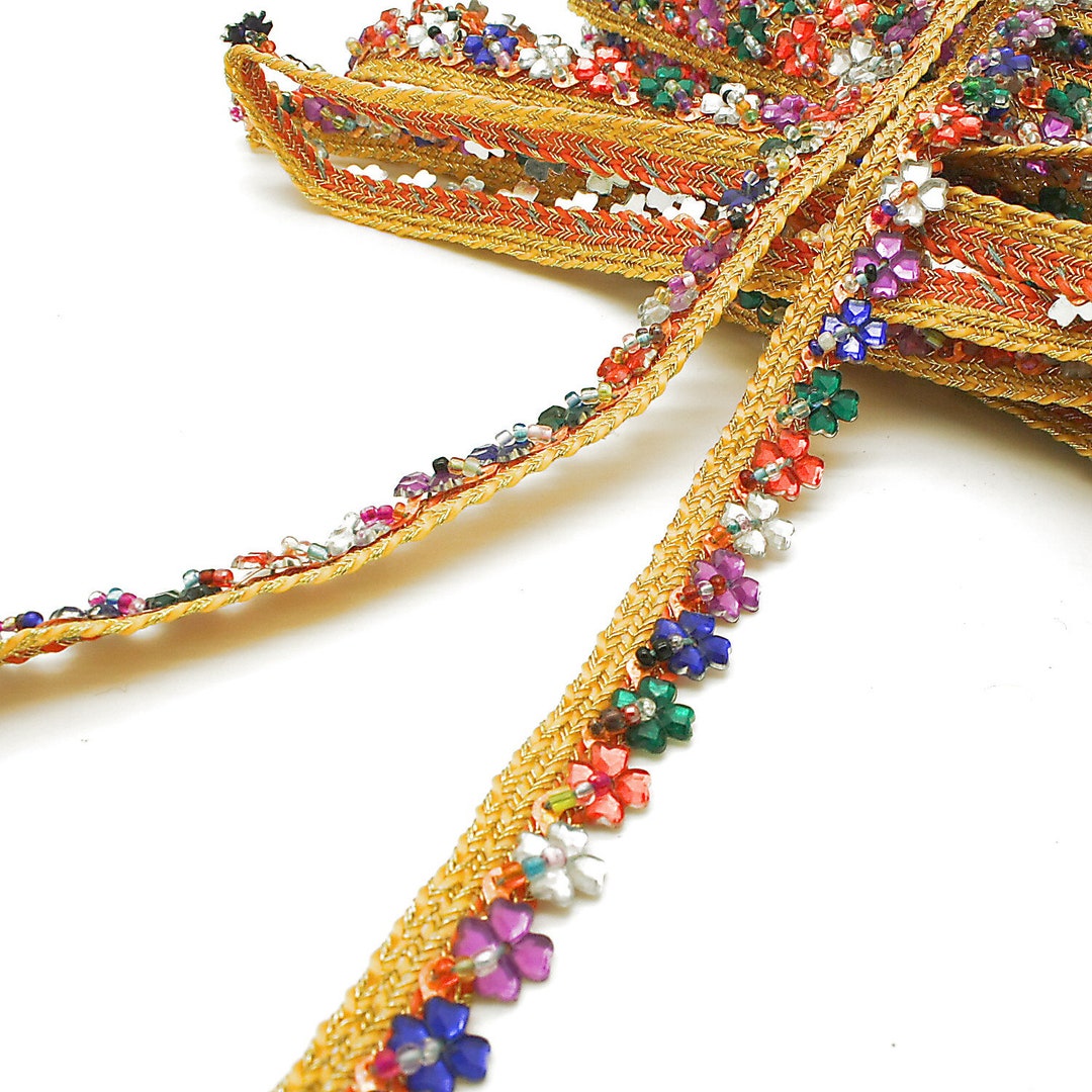 MULTICOLOR FLORAL Edging Trim With Beads Multicolor Beaded Trim - Etsy