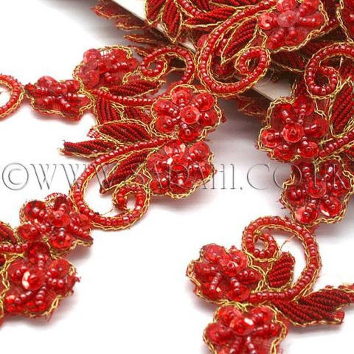 RED BEADED FLORAL Trim - Etsy