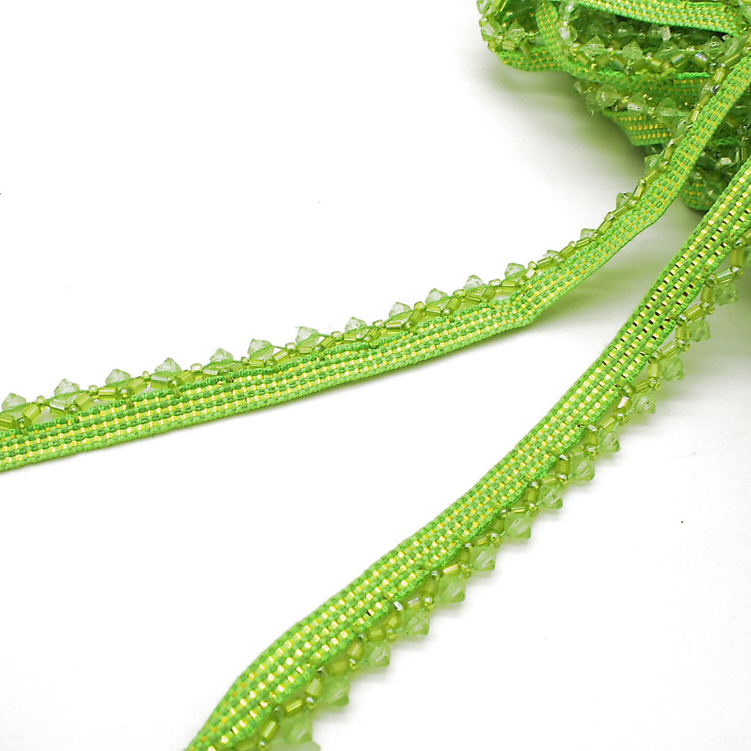 LIME GREEN Beaded Trim With Beads Beaded Edging Beaded Fringe Green - Etsy