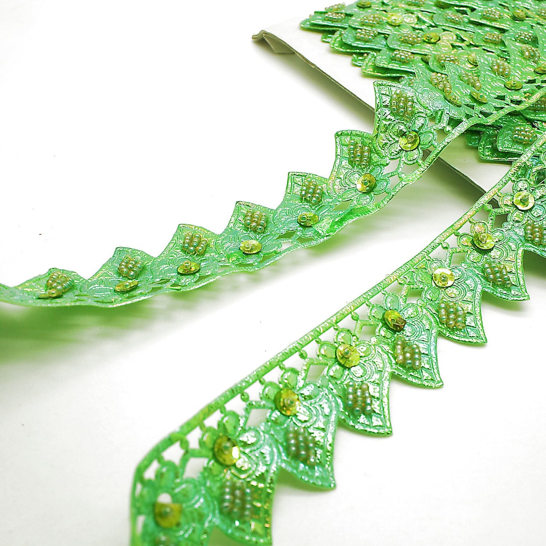 LIME GREEN SEQUIN Trim Green Beaded Trim Green Sequin Trim - Etsy