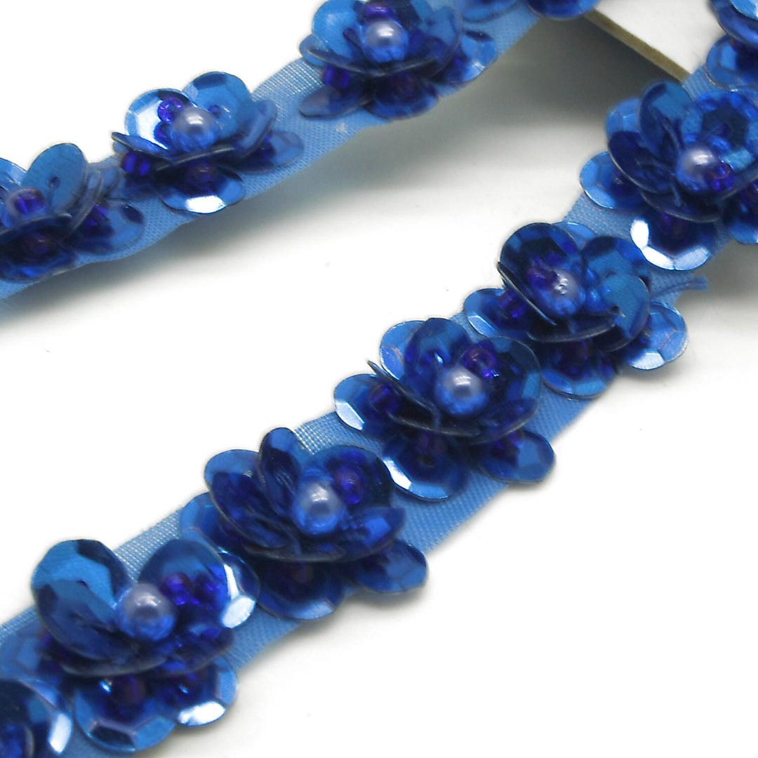 BLUE SEQUIN Trim Blue FLOWER Trim Blue Beaded Trim - Etsy