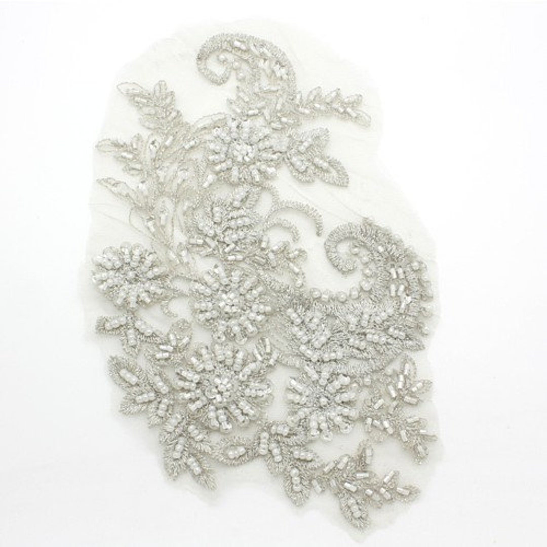 WHITE Gray SILVER NET Applique - Etsy