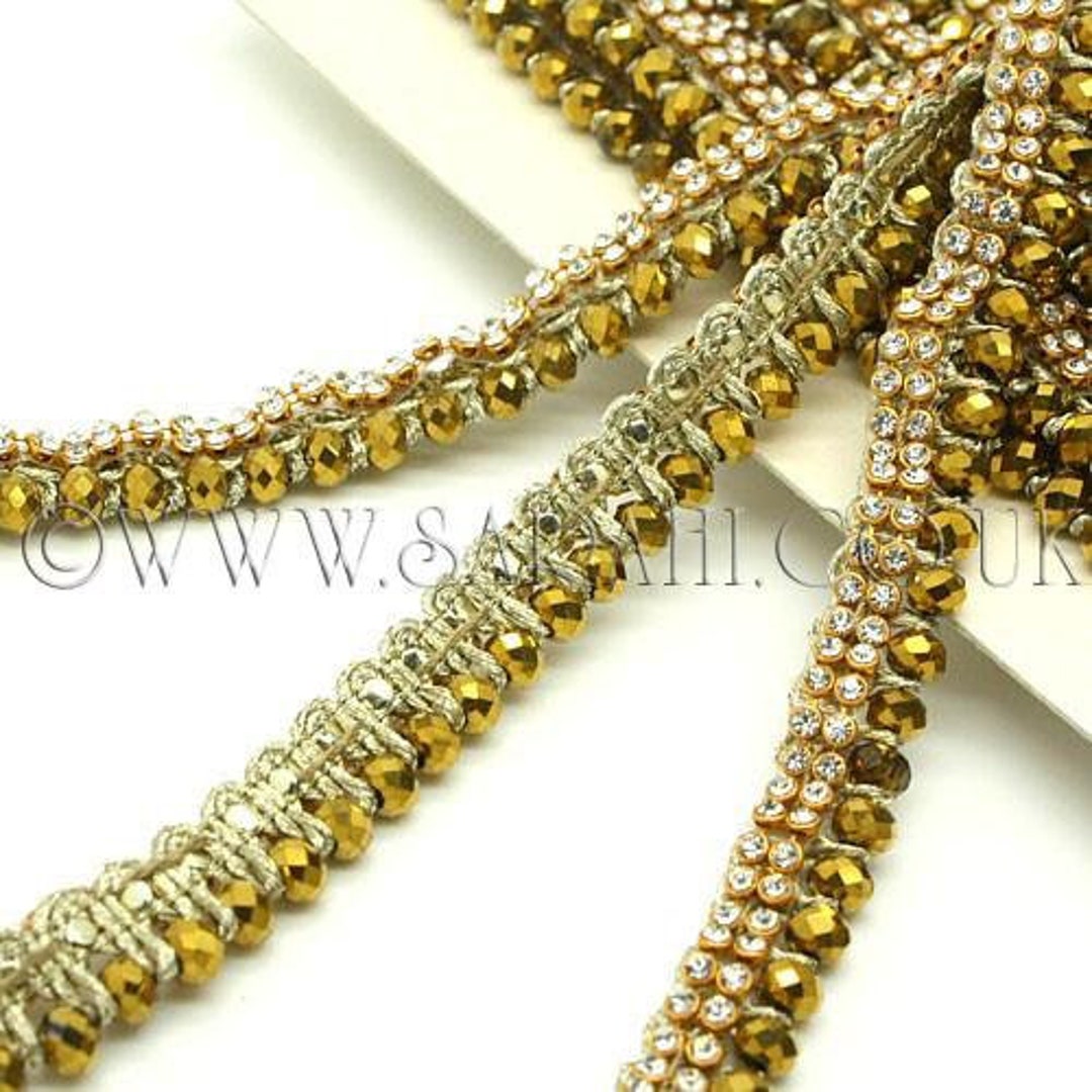 GOLD CRYSTAL BEADED Trim Gold Trim Gold Beaded Trim - Etsy