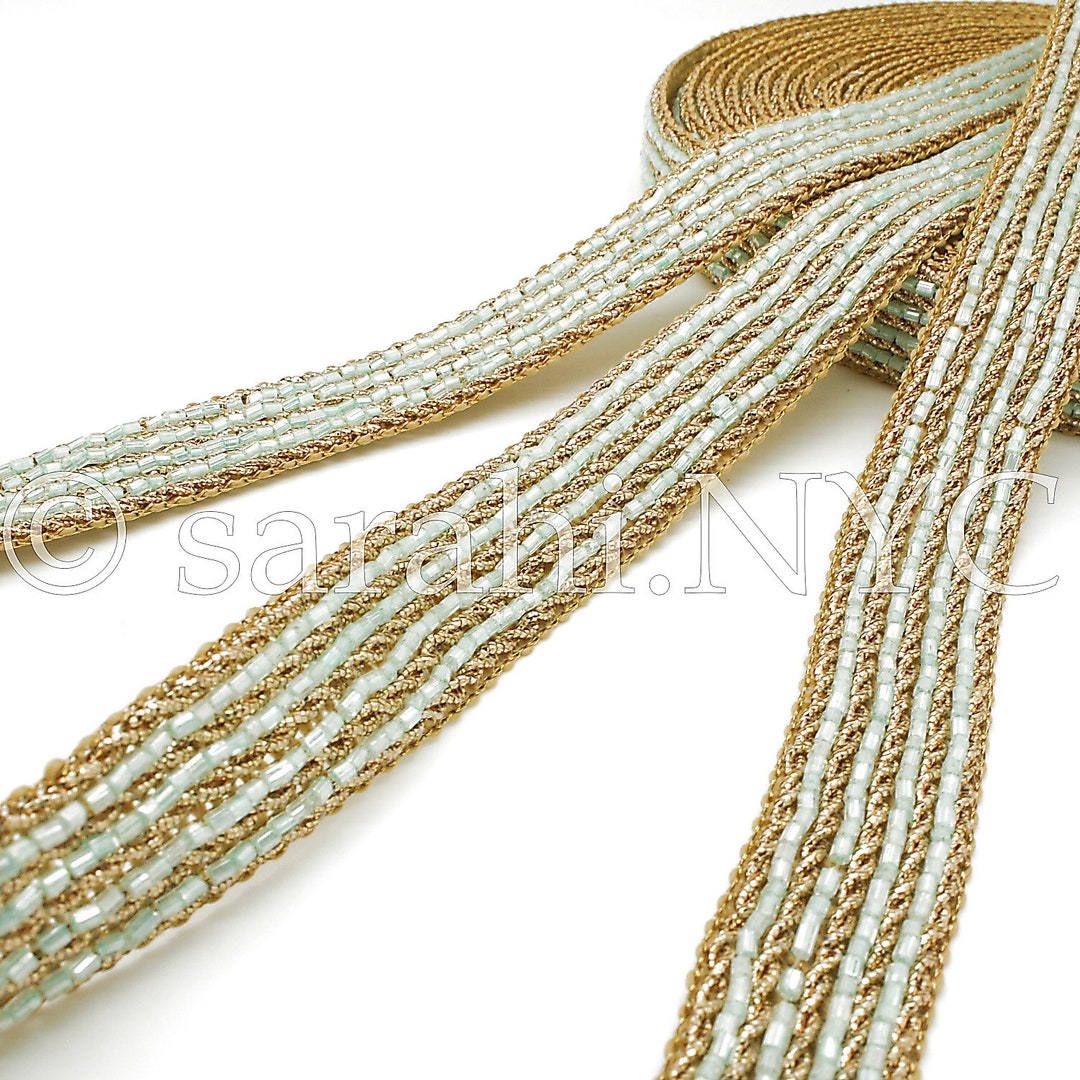 LIGHT BLUE GOLD Trim Beaded Trim Blue Beaded Trim - Etsy