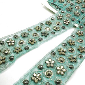 BLUE GRAY TRIM, Ribbon Trim Blue Rhinestone Trim Blue Beaded Trim - Etsy