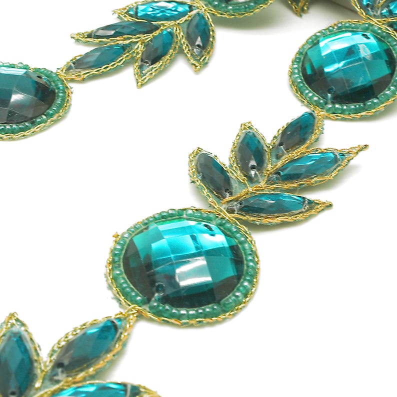 TEAL GREEN GOLD Floral Rhinestones Trim - Etsy