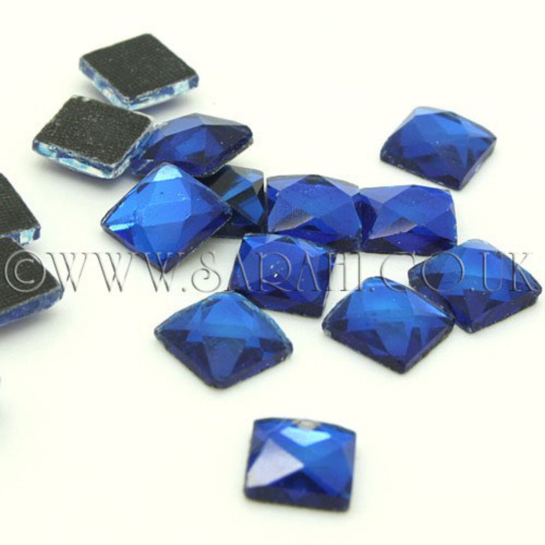 8mm BLUE GLASS Flat Back Square Rhinestones - Etsy