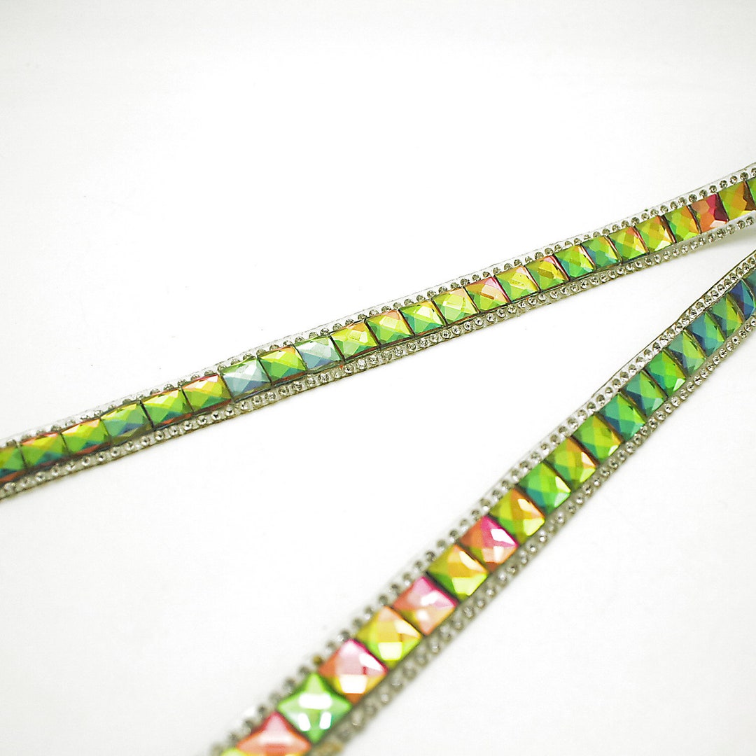 GREEN IRIDESCENT RHINESTONE Hotfix Trim - Etsy