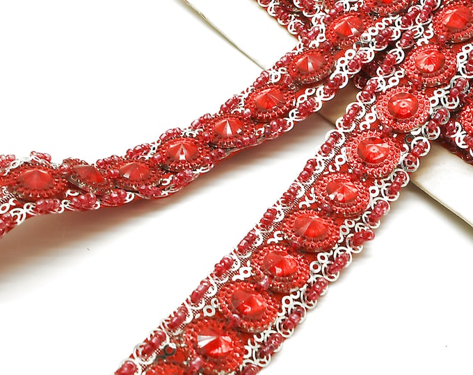 RED BEADED FLORAL Trim - Etsy