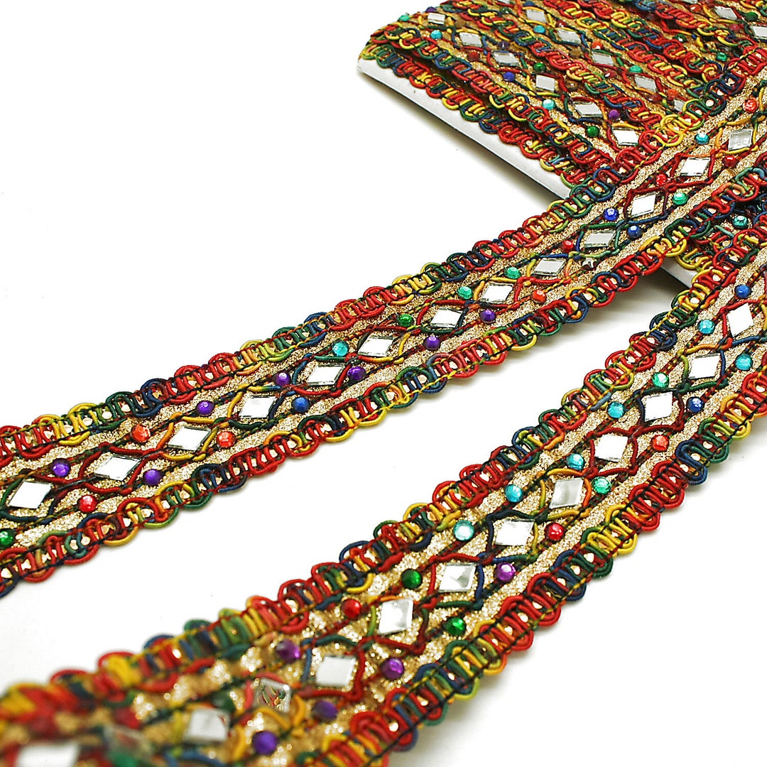 RAINBOW RHINESTONE Mirror TRIM With Mirror Trim Multicolor Trim - Etsy