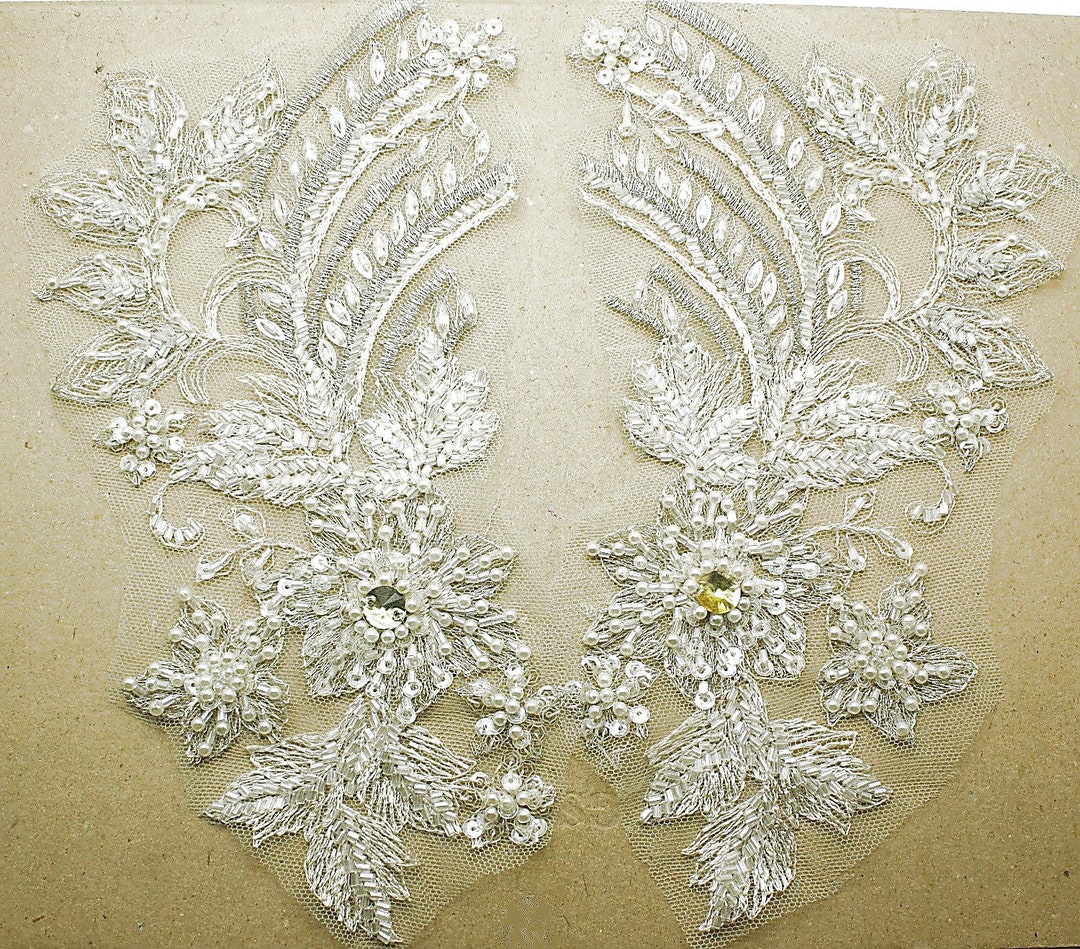 WHITE BEADED BRIDAL Applique Pair - Etsy