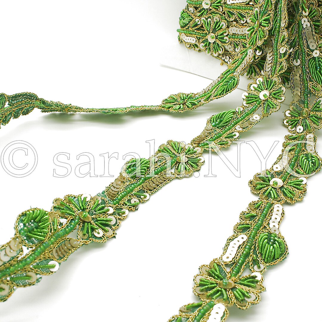 GREEN BEADED SEQUIN Beaded Trim Sequin Trim Green Beaded Trim - Etsy