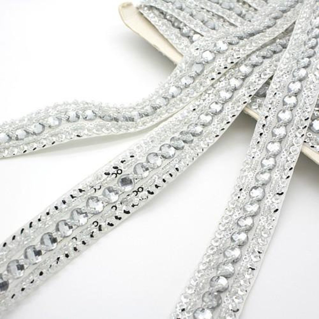 SILVER WHITE RHINESTONE Beaded Trim - Etsy