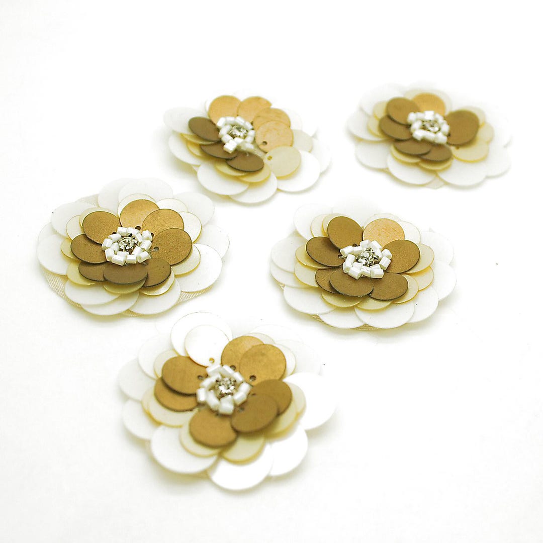 WHITE GOLD SEQUIN Flowers White Sequin Flowers - Etsy