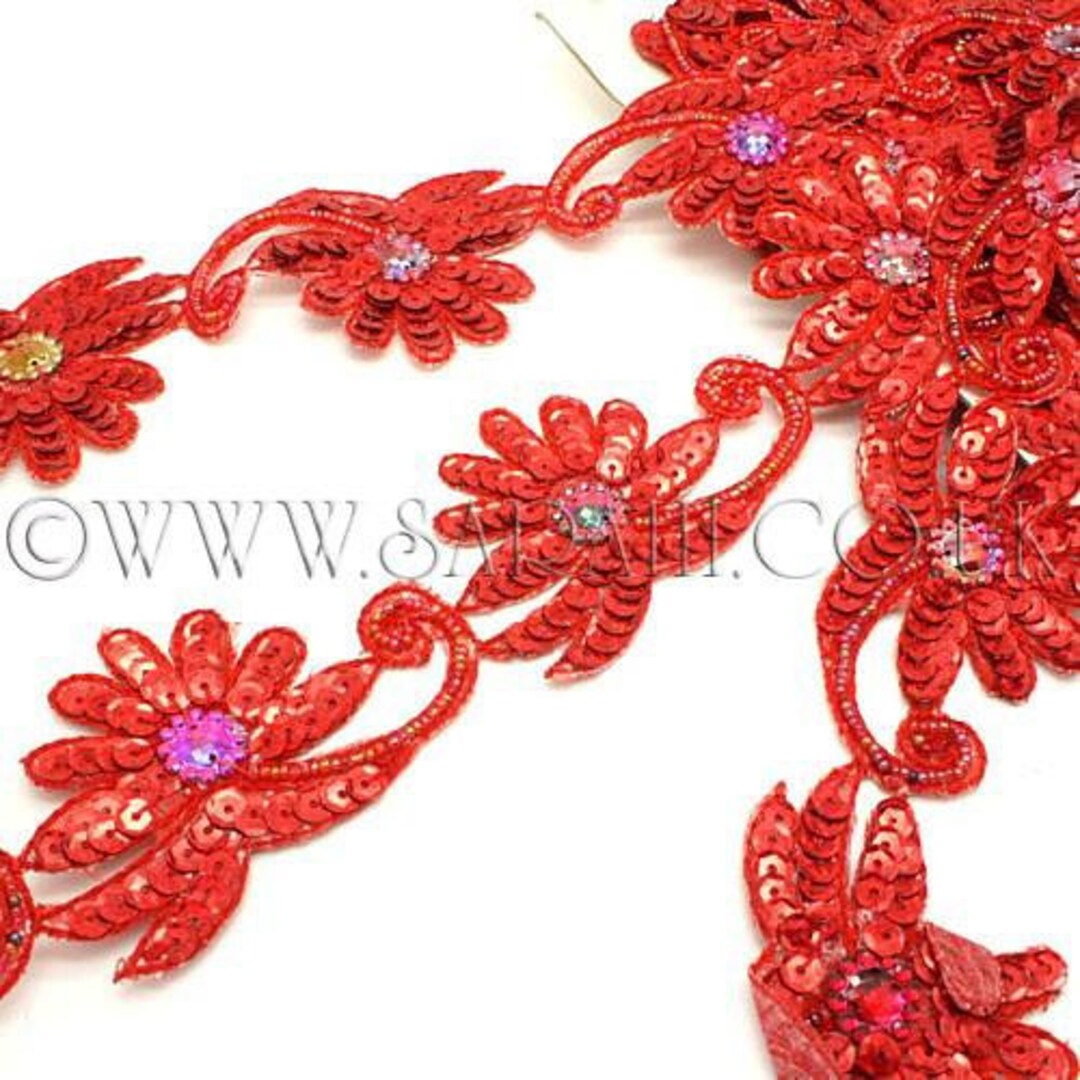 RED SEQUIN FLORAL Beaded Trim - Etsy