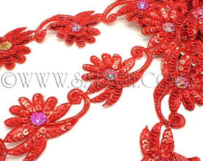 RED BEADED FLORAL Trim - Etsy