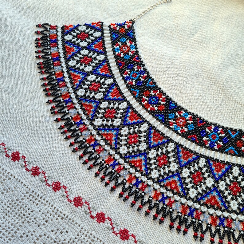 Folk Ukrainian Traditional Necklace Beaded Collar Ethnic Lemko Kryza ...