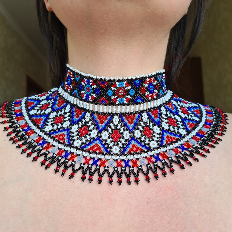 Folk Ukrainian Traditional Necklace Beaded Collar Ethnic Lemko Kryza ...