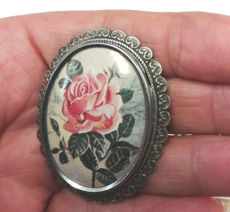 Thomas L Mott Rose Picture Brooch C. 1940 50's / TLM Brooch / Original ...