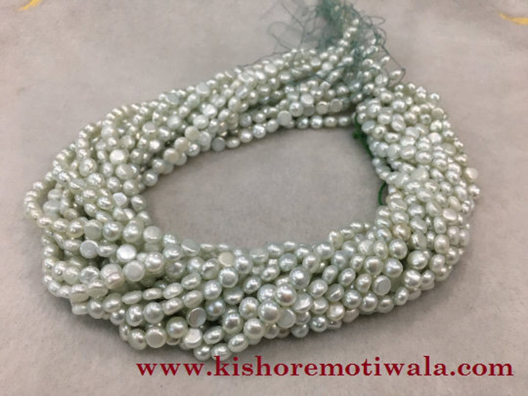 6 MM Green Blue Combination Button Shape Freshwater Pearl String - Etsy