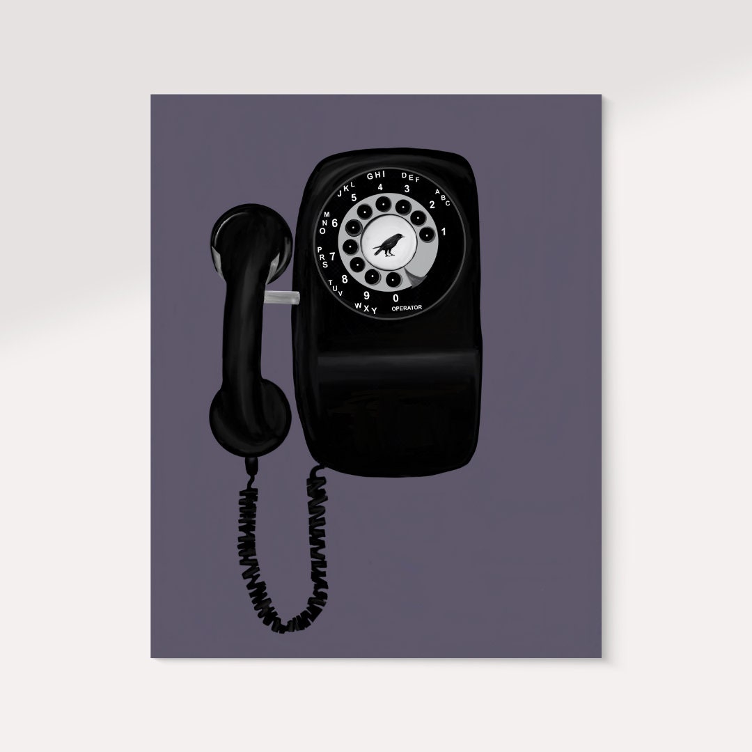 Vintage Black Rotary Wall Phone Art Print Raven Edition - Etsy