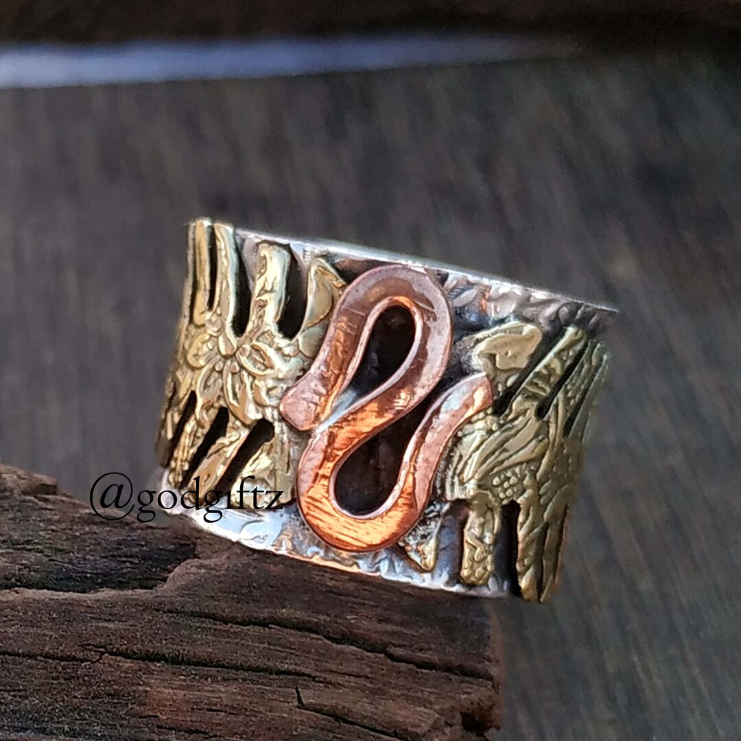 Snake Spinner Ring, 925 Sterling Silver Jewelry, 14k Gold Plated Carved ...