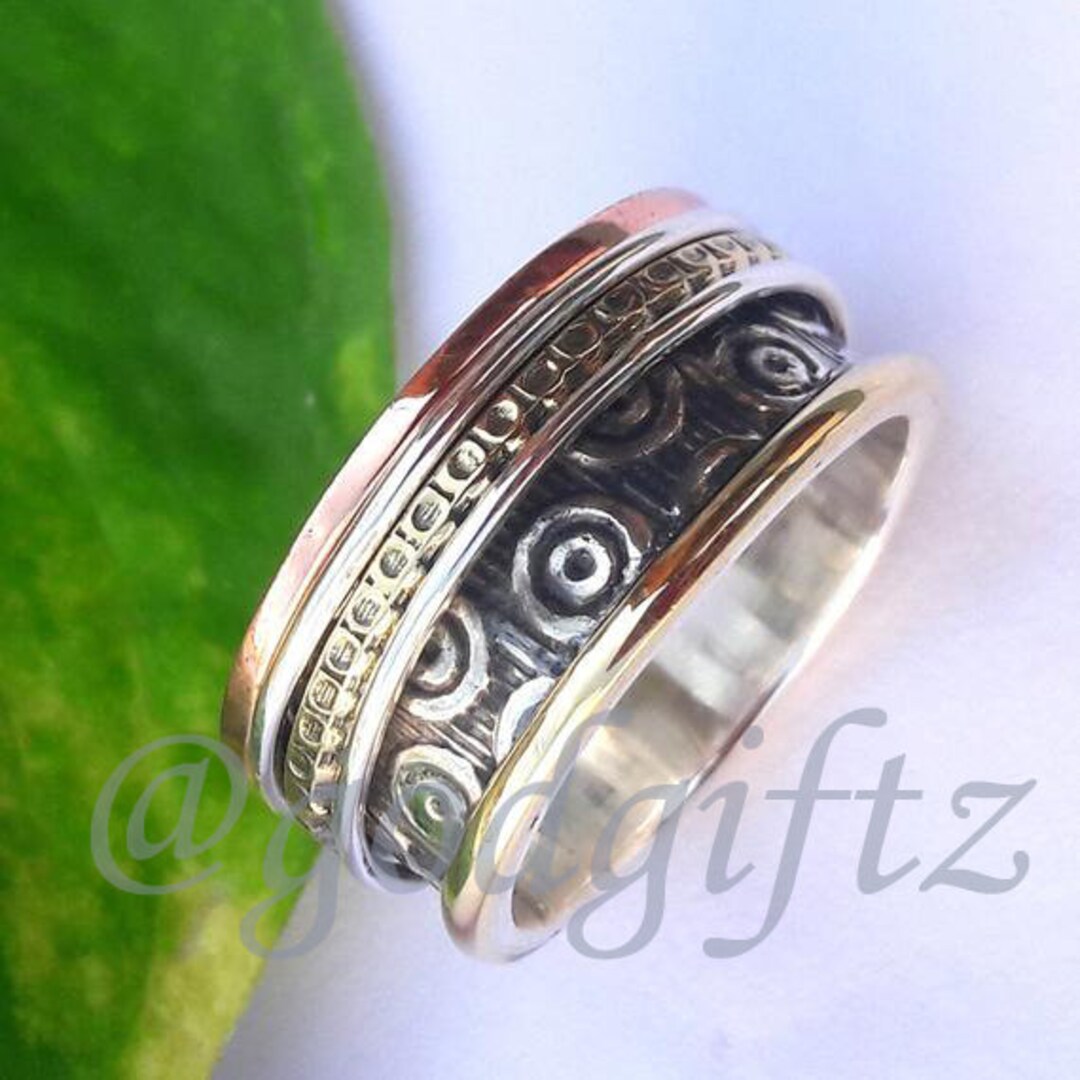 Texture Meditation Ring - Oxidized Silver Spinner Ring - 925 Sterling ...
