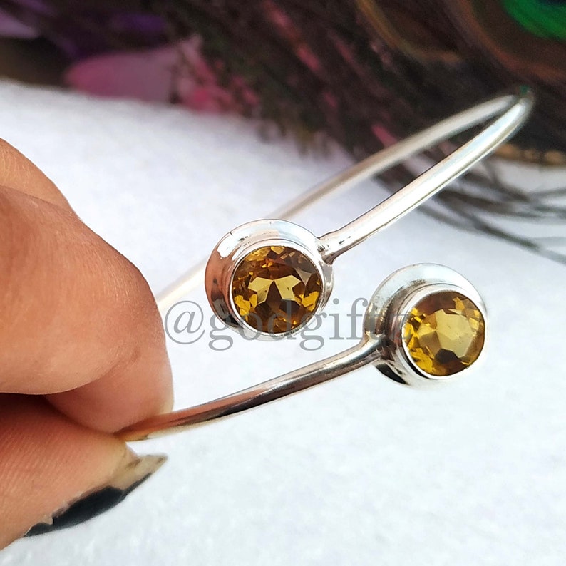 Citrine Gemstone Bangle Citrine Bangle Silver Gemstone - Etsy