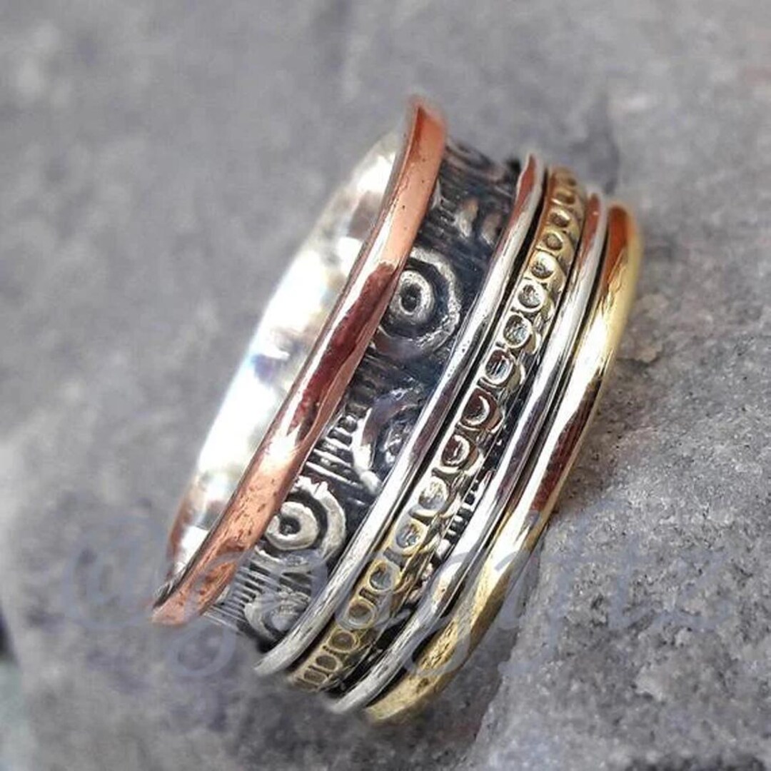Texture Meditation Ring - Oxidized Silver Spinner Ring - 925 Sterling ...