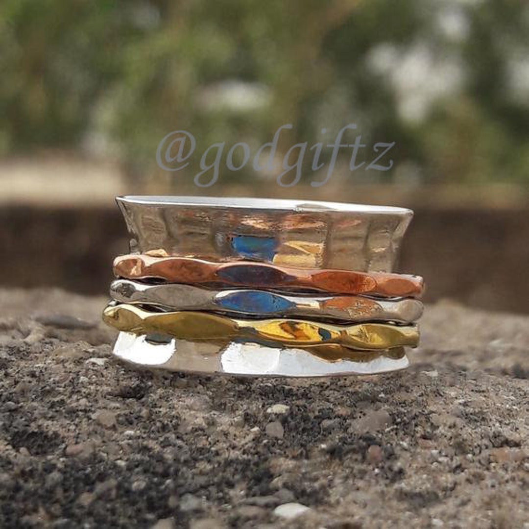 Hammered Spinner Ring Silver Meditation Ring Fidget Ring Anti Stress ...