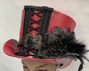 Elegant Tall Red and Black Top Hat - Etsy