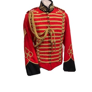 Mens Military Red Gold Braid Officers Jacket Steampunk Epaulette ...