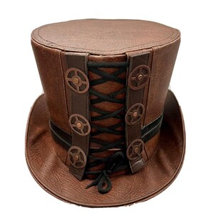 Steampunk Whitby Brown Rustic Top Hat With Rustic Cog Detail Size 60cm ...