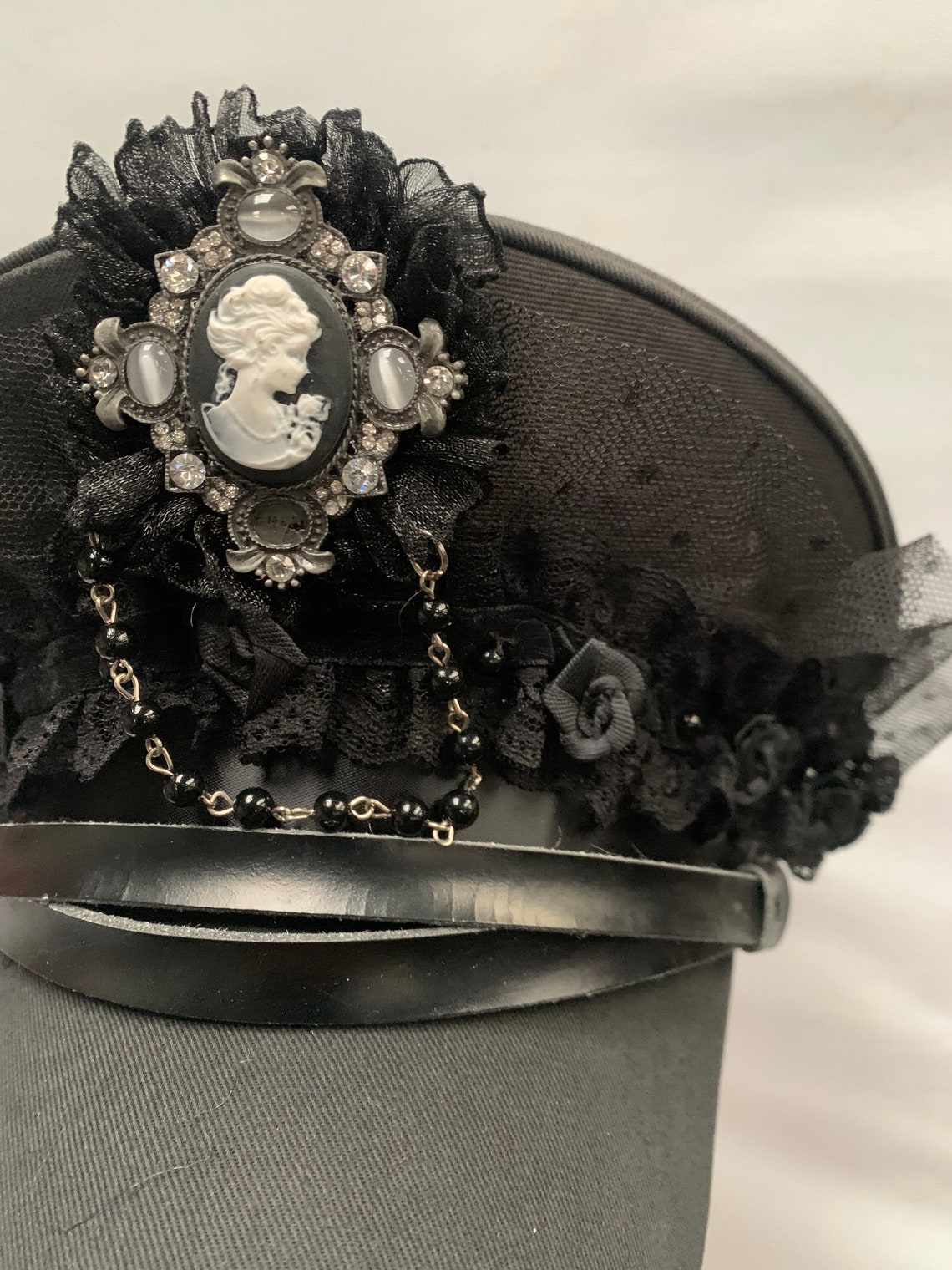 Captain Hat Steampunk Gothic Black Captain Hat With Cameo and - Etsy UK