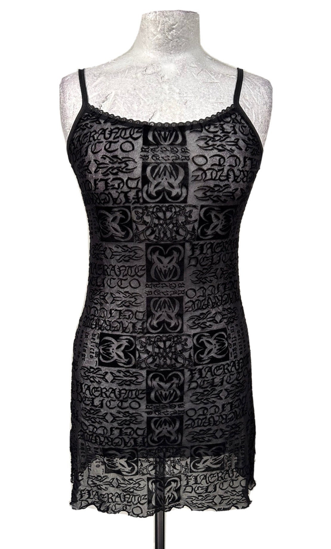 Vintage Gothic Strappy Dress - Raven Print, Stretchy Mesh - Etsy
