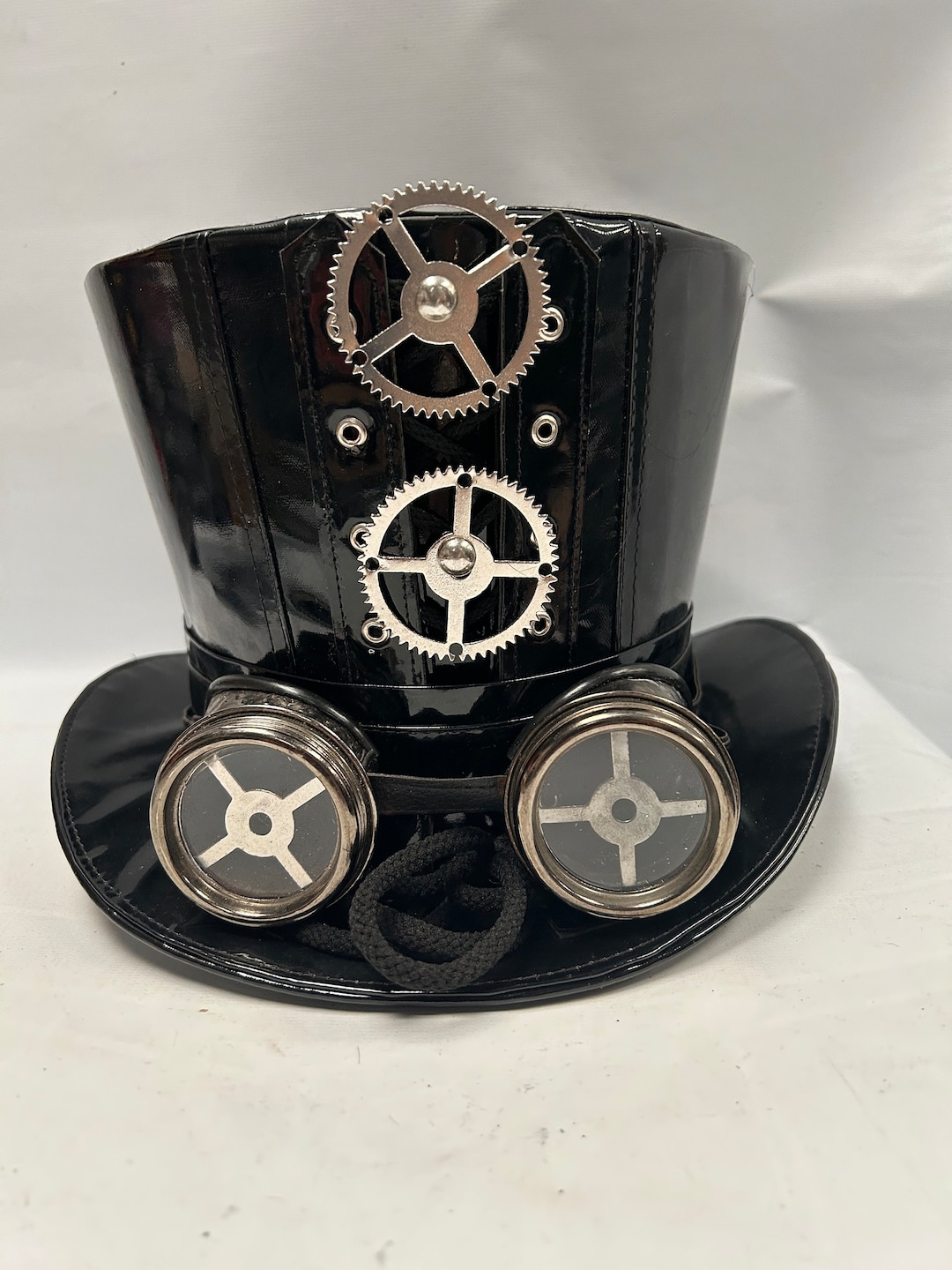 Halloween Steampunk / Gothic Black Pvc Top Hat 59cm Cog and Metal ...