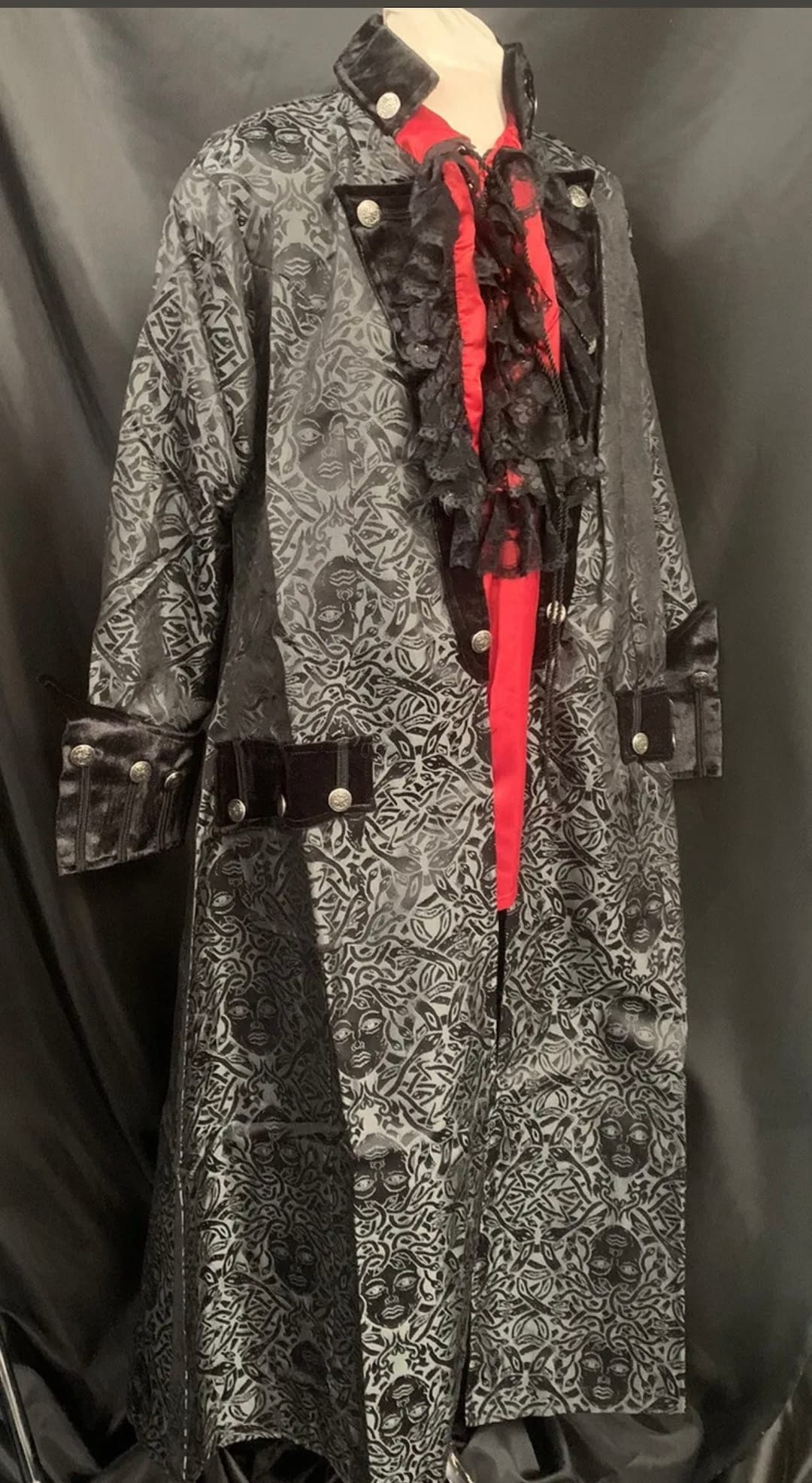 Jacket Steampunk Outfit Raven Clothing Vintage Brocade Medusa Long ...