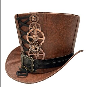 Steampunk Whitby Brown Rustic Top Hat With Rustic Cog Detail Size 60cm ...