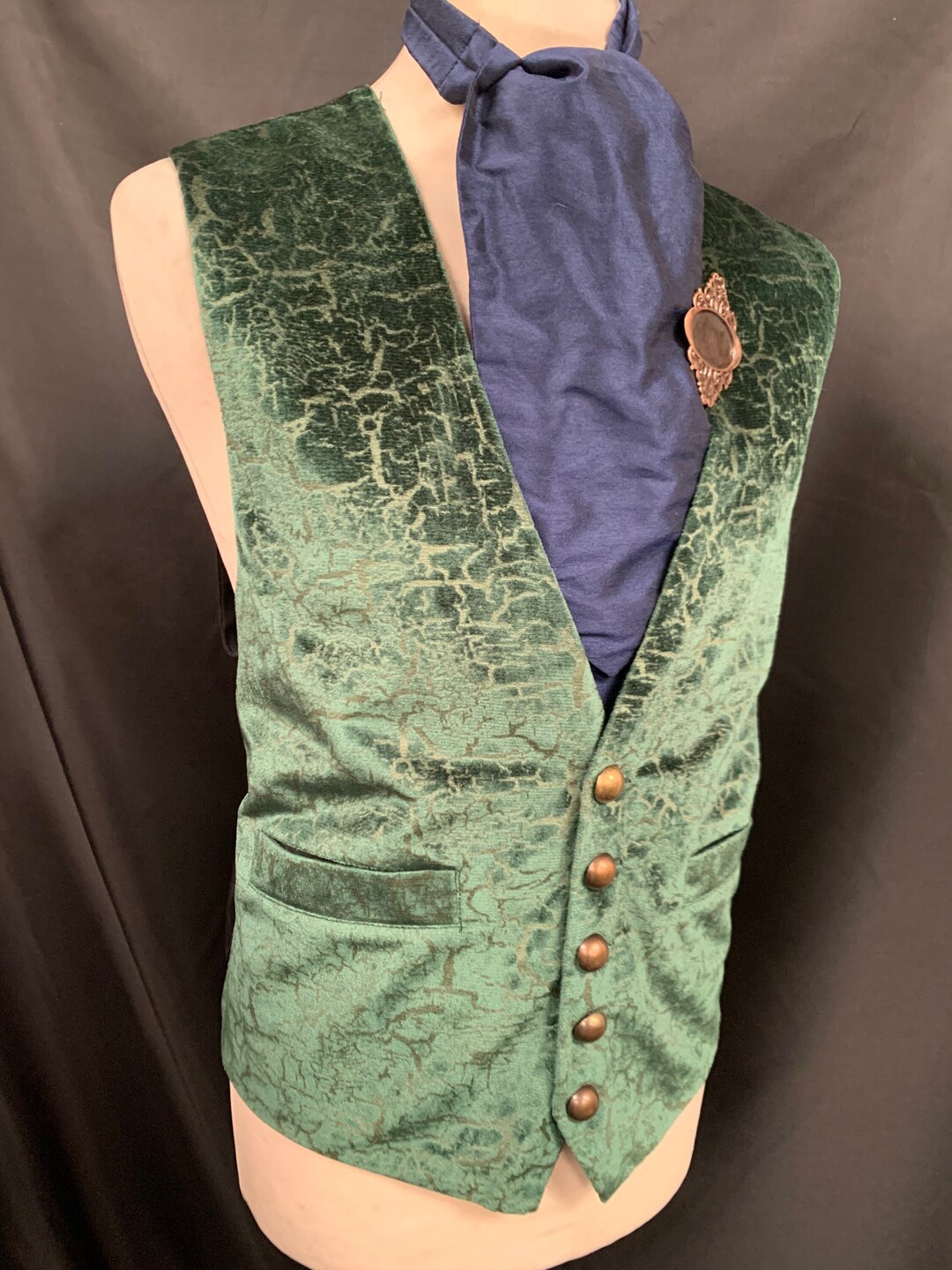 Steampunk / Gothic Bottle Green Velvet Waistcoat/ Cravat / Pin Ensemble ...