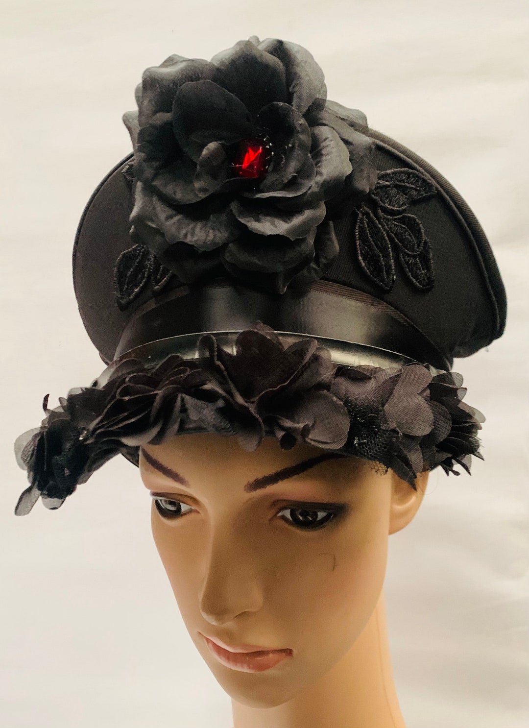 Captain Hat Black Steampunk Gothic Captain Hat With Black Rose Detail ...