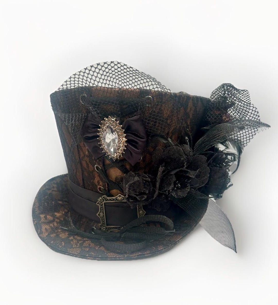Hat Top Hat Tophat Steampunk Hat Gothic Top Hat Hat With Feather Brown ...