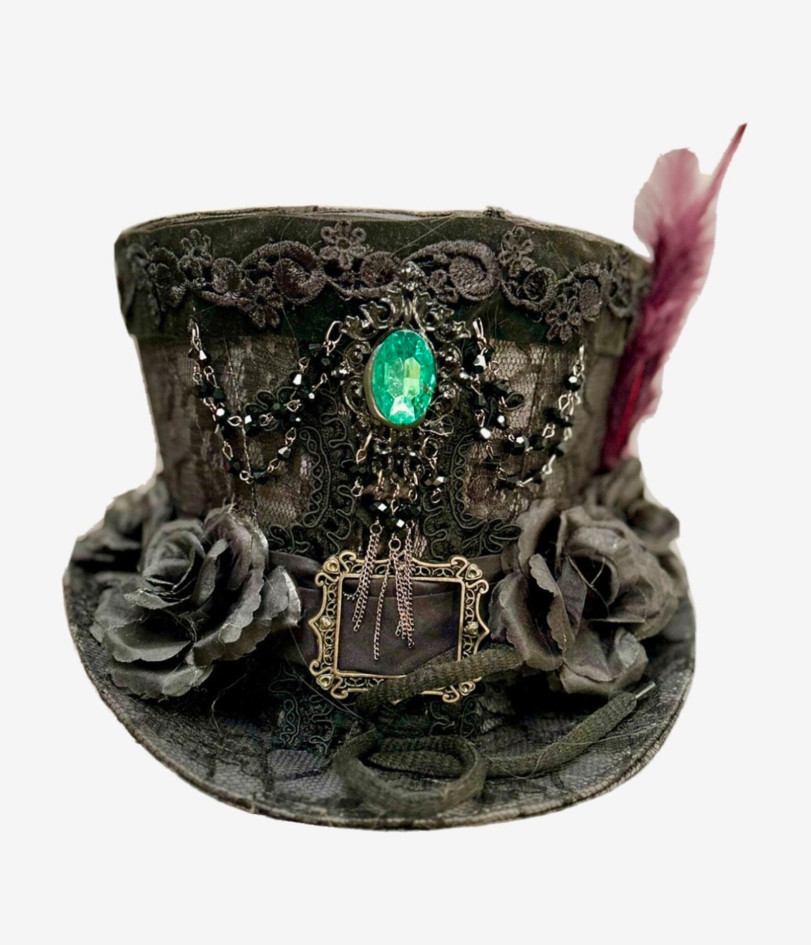 Steampunk Gothic Gunmetal Grey/ Black Lace Tophat With Black Rose ...