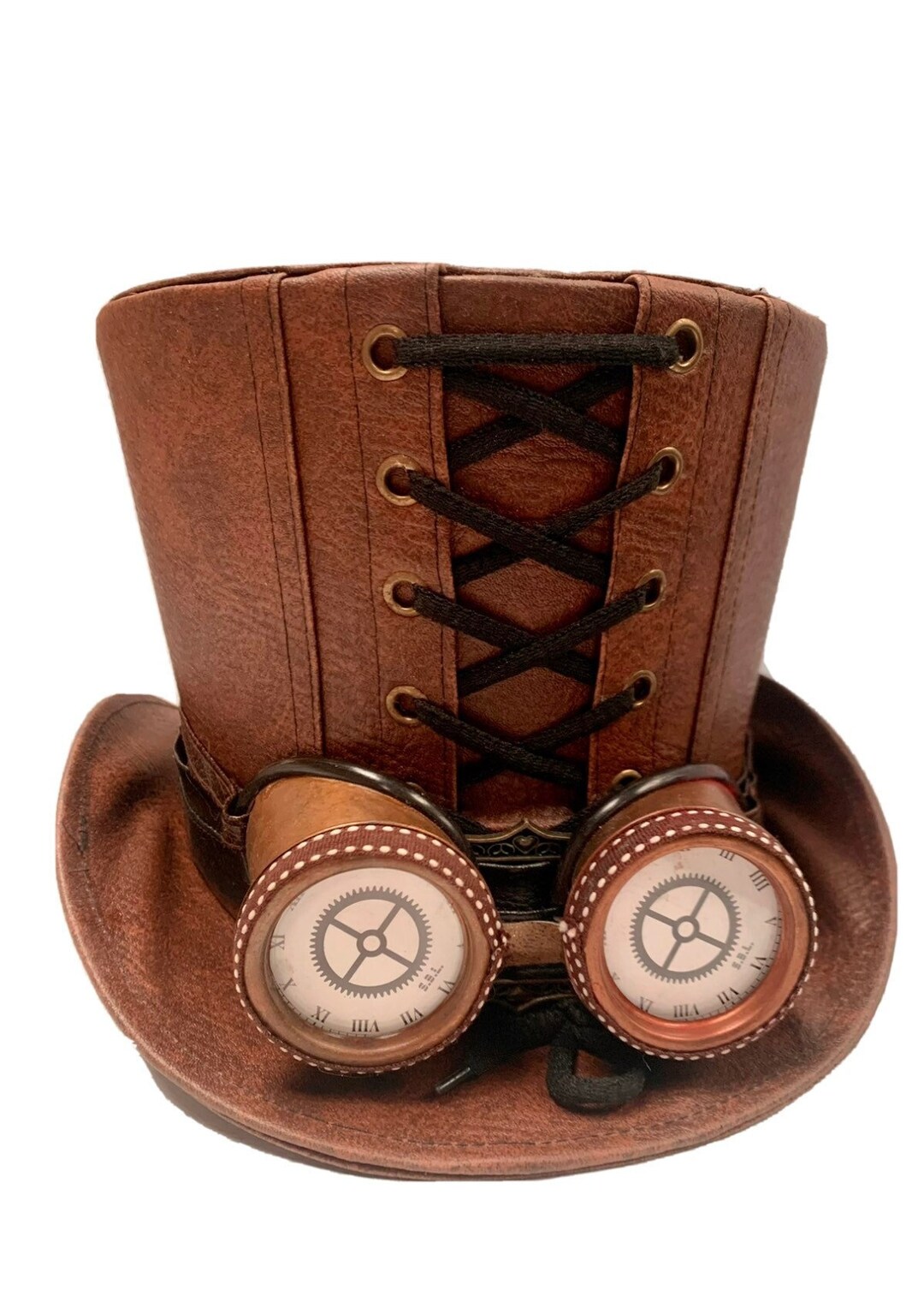 Top Hat Steampunk Whitby Brown Rustic Top Hat With Hand Crafted Goggles ...