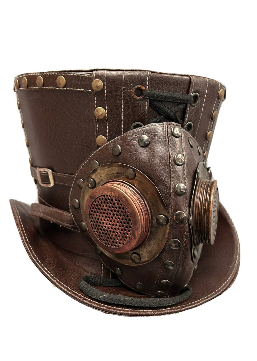 Tophat Steampunk Dark Brown Studded With Rustic Mask Tophat Size 60 Cm ...