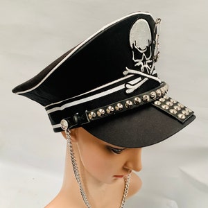 Punk Rock Gothic Black Military Captain Hat With Studs and Skull - Etsy